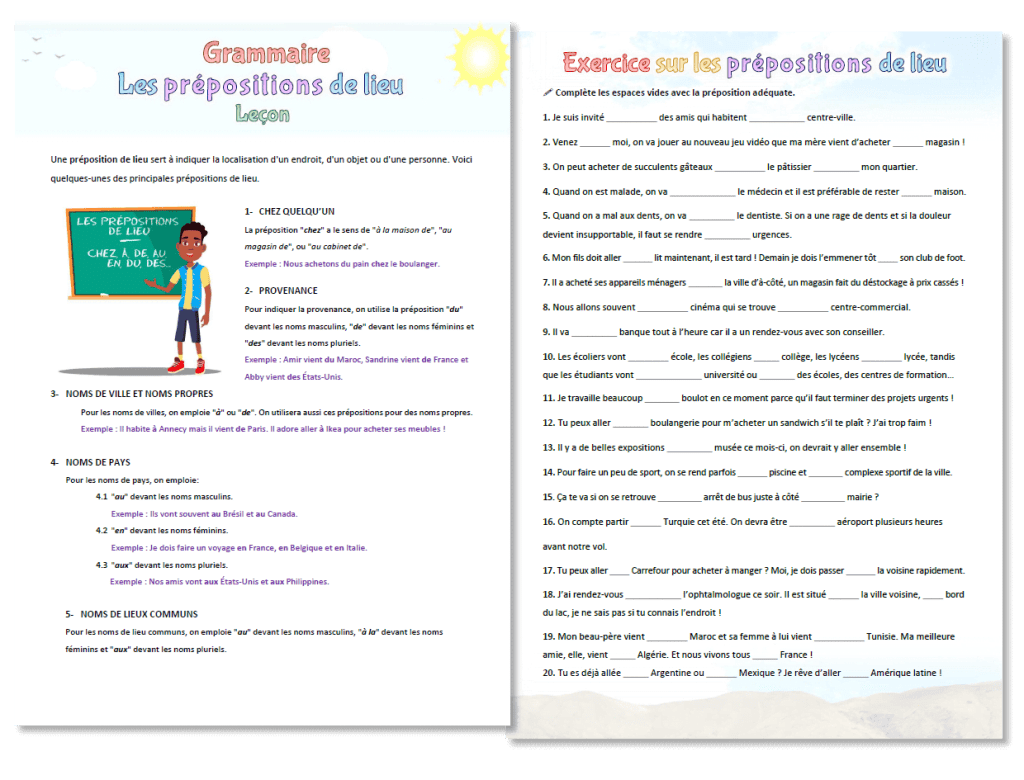 Les prépositions (grammaire) : leçons et exercices corrigés - Exercices ...